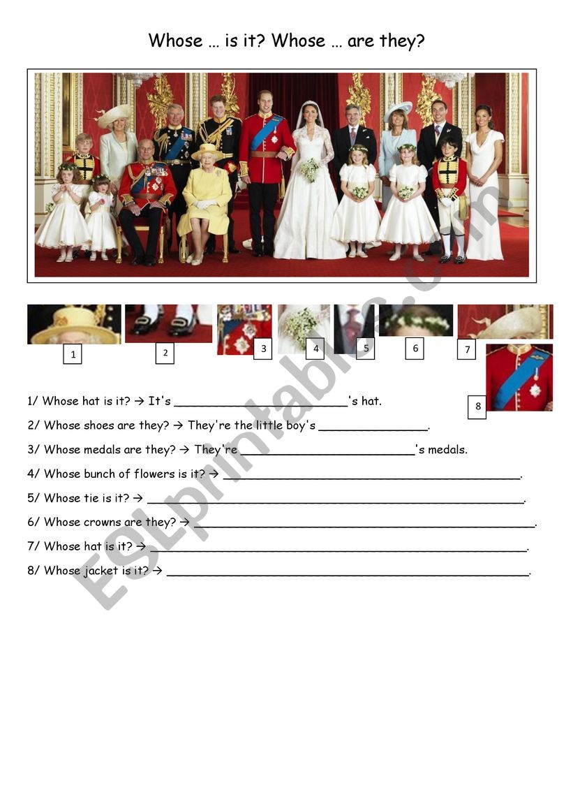 Whose, William and Kate´s wedding - ESL worksheet by abracadabal