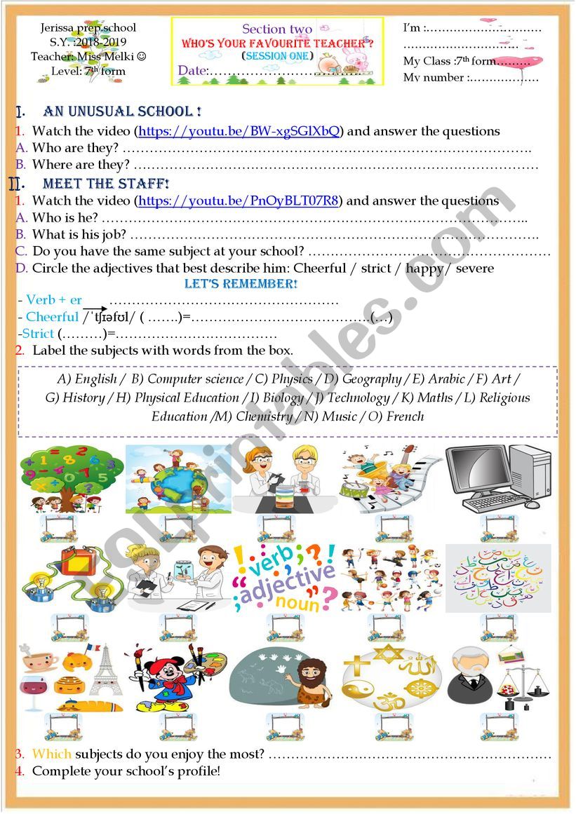 Who´s your favourite teacher?(session one) - ESL worksheet by English ...