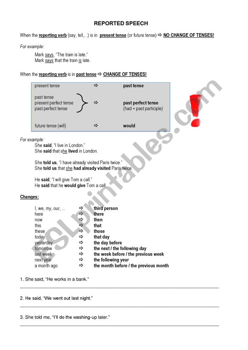 Reported Speech_Handout - ESL worksheet by jo_hanna123