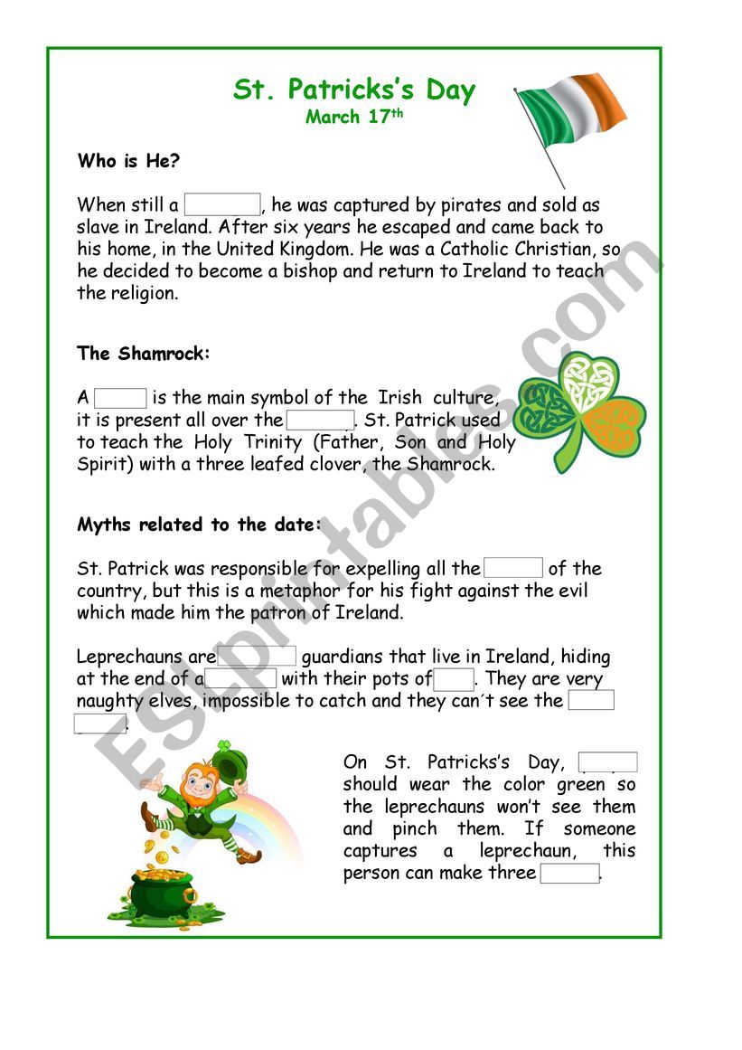 Saint Patrick fill in - ESL worksheet by gabithomaz