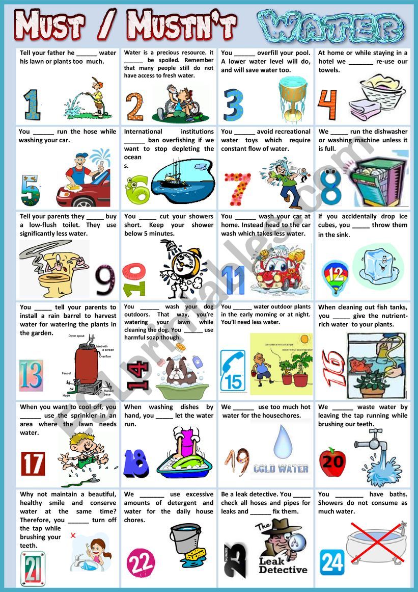 SAVE WATER using must or mustn´t + debate - ESL worksheet by karagozian