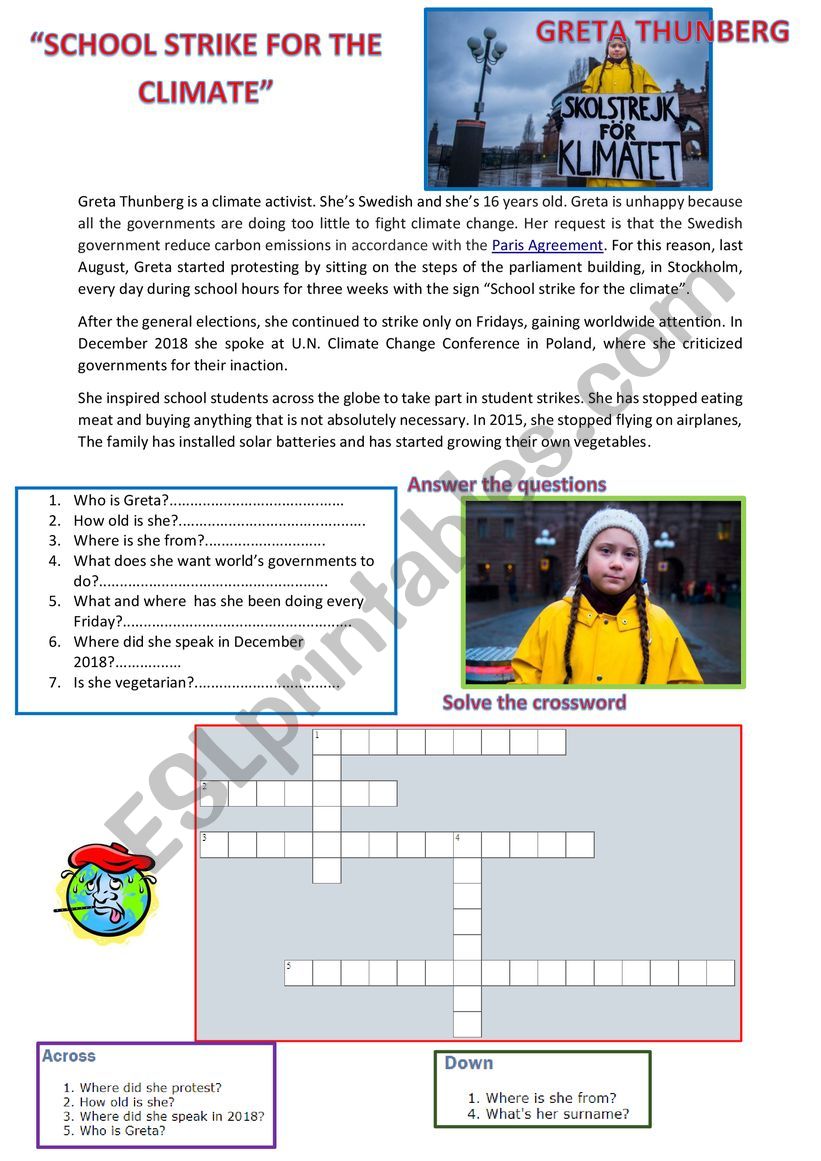 Greta Thunberg´s activities - ESL worksheet by LIA THE TEACHER