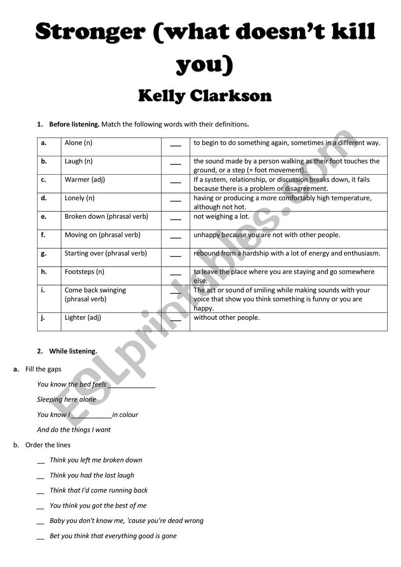 Stronger (what doesn´t kill you) - ESL worksheet by Cefreire