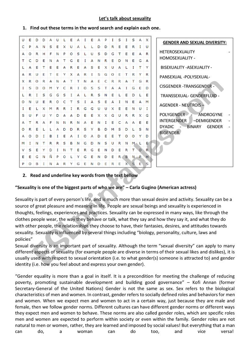 Let`s talk about sexuality - ESL worksheet by Marisasis