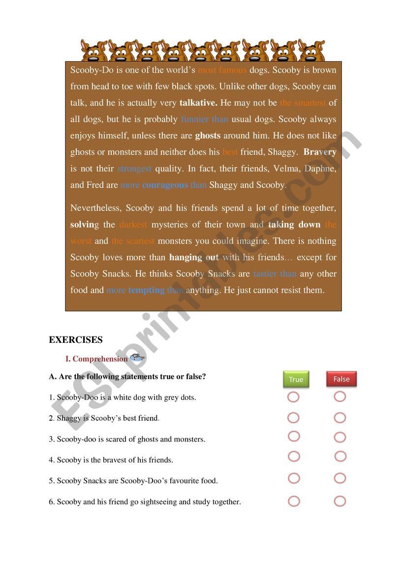 Scooby Doo (Comp/Super) - ESL worksheet by redinapro