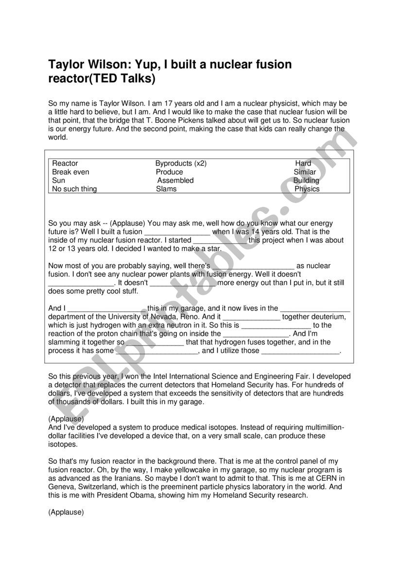 Taylor Wilson: Yup, I built a nuclear fusion reactor(TED Talks) - ESL ...