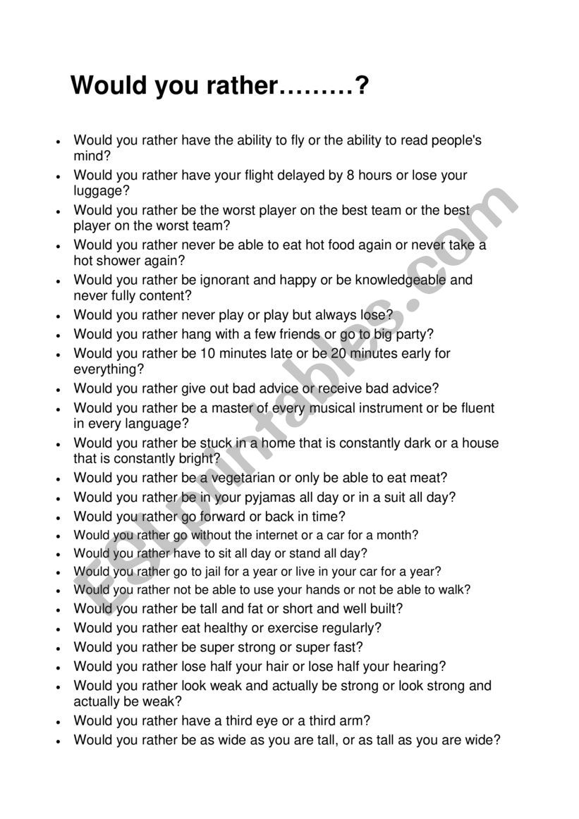 Would you rather Q´s worksheet - ESL worksheet by allet1000