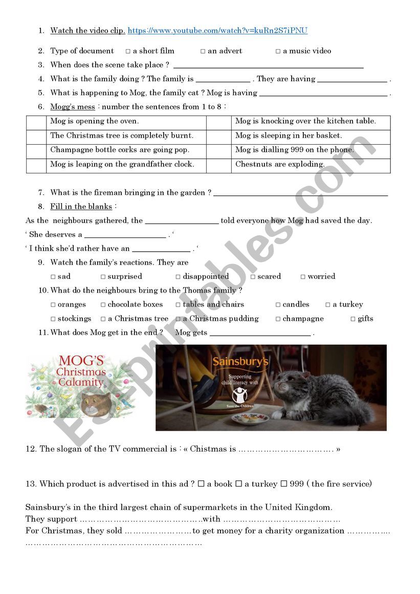 Mog´s Christmas calamity - ESL worksheet by virbrunet