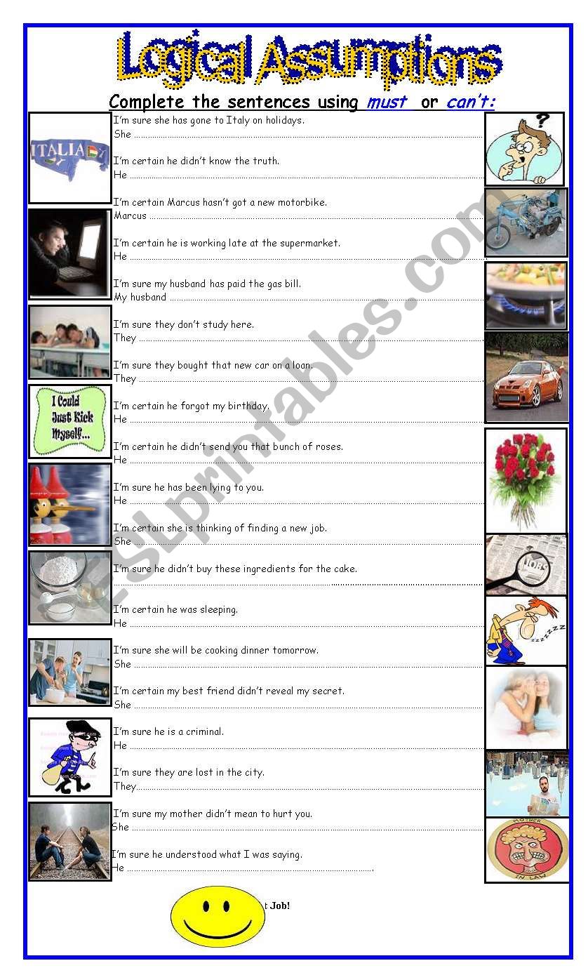 Logical Assumptions: Must - Can´t - ESL worksheet by Pacchy