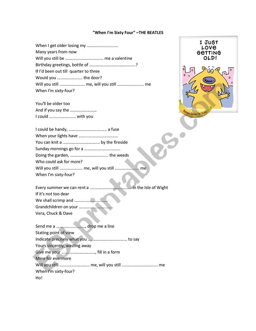 Song to practise time clauses - When I´m 64 - The Beatles - ESL ...