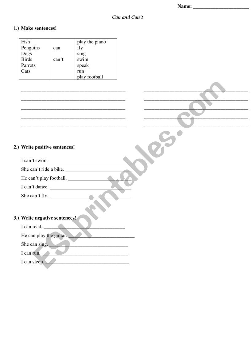 Can and Can’t worksheet - ESL worksheet by jessiicafdc