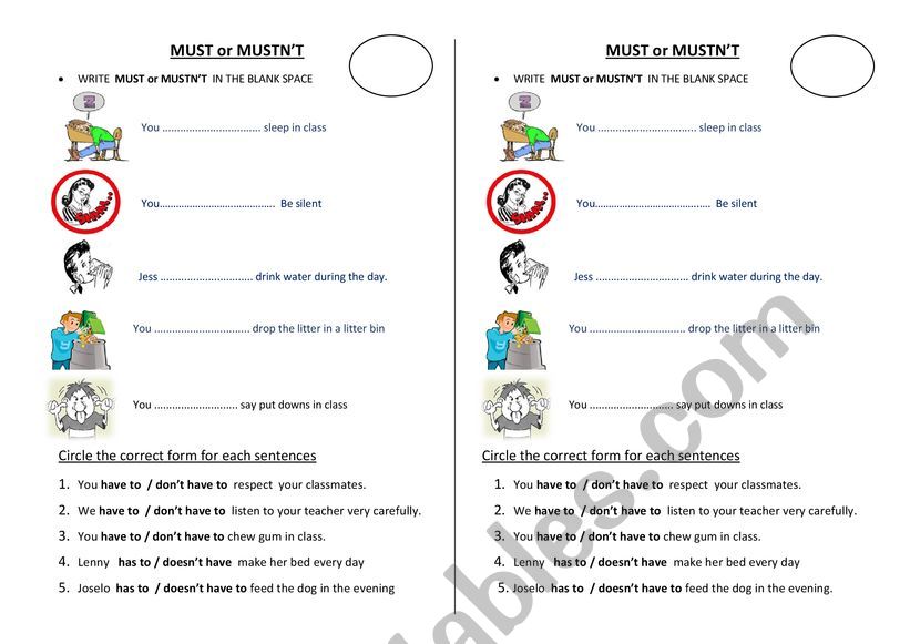 Must - Mustn´t / Have to - ESL worksheet by Miriam Sheen