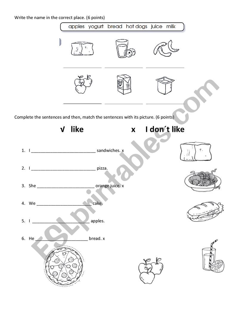 Like Dont Like Food Worksheet