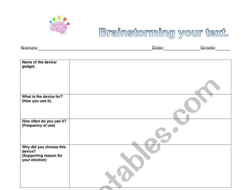 Brainstorming a text about a technological device - ESL worksheet by ...