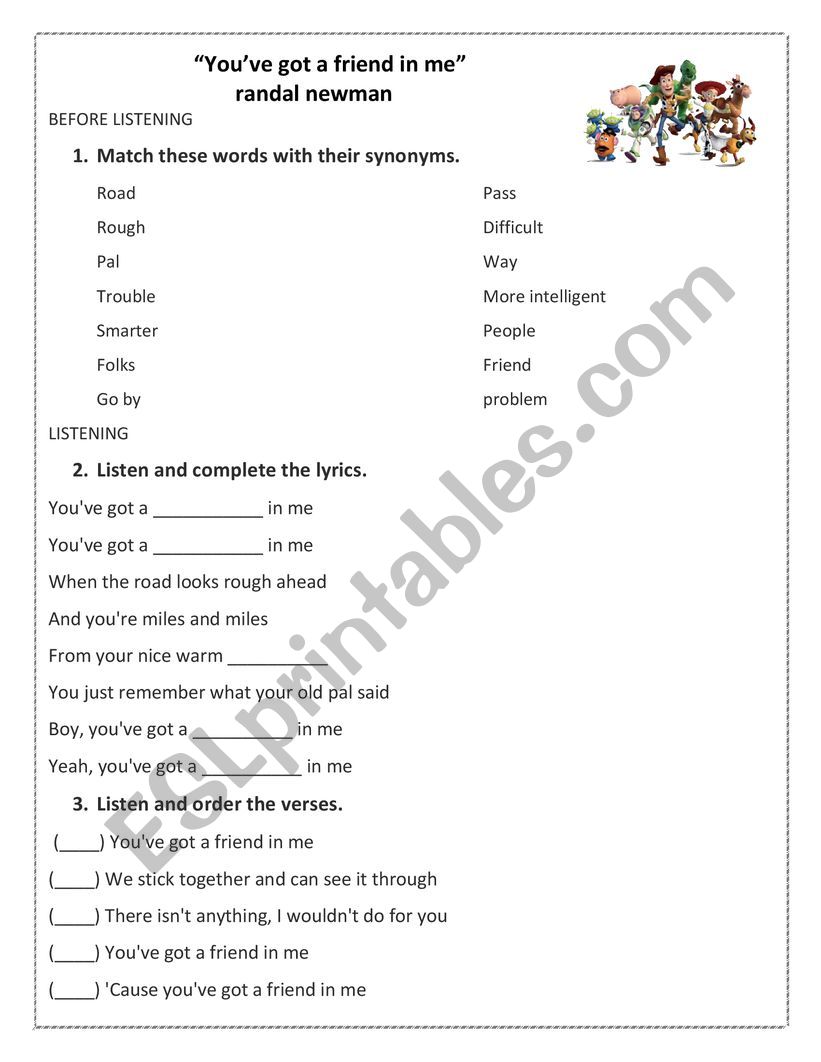 You´ve got a friend in me - ESL worksheet by Schwa6