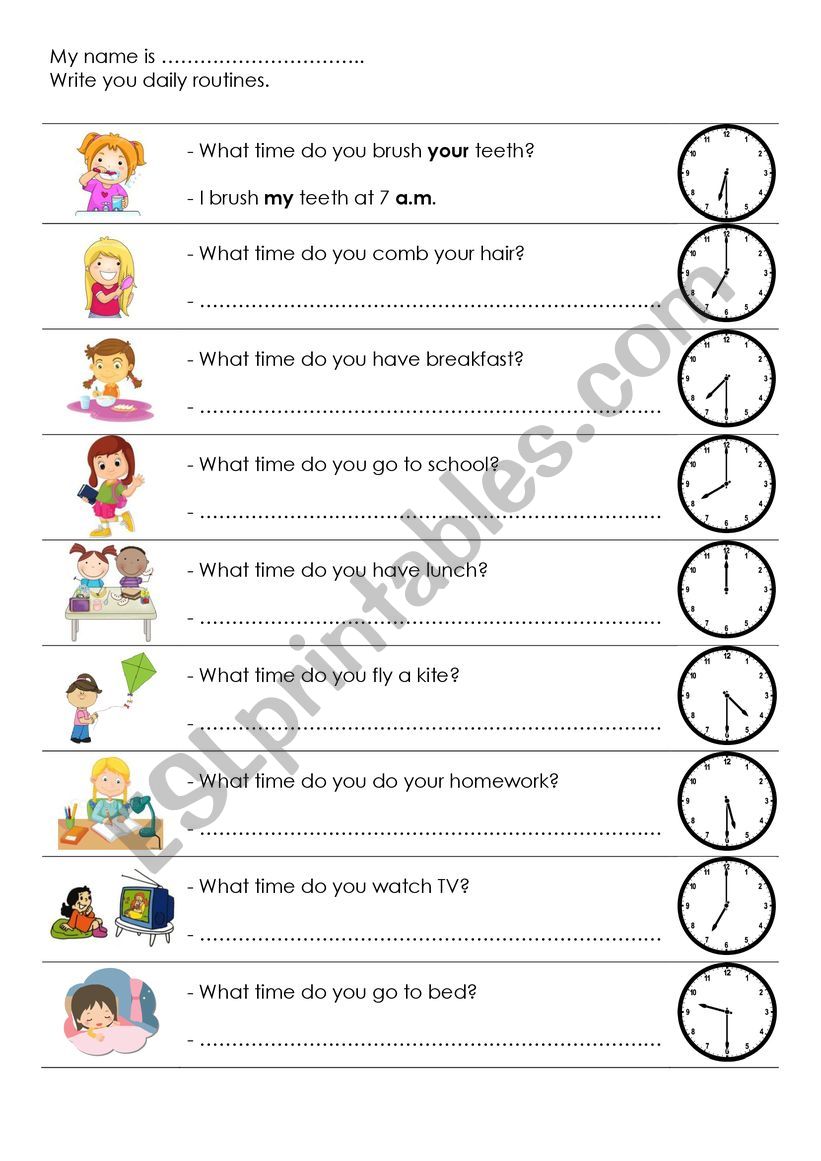Daily Routines ESL Worksheet By Phuongtruong