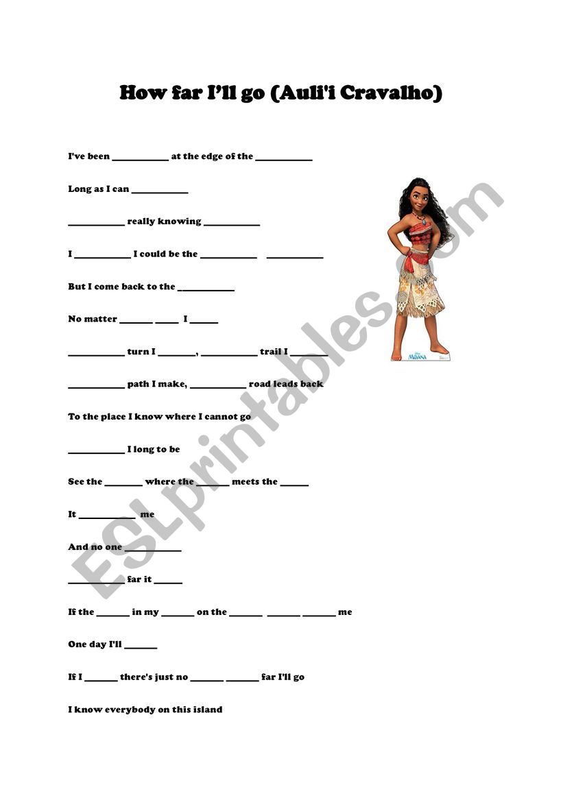 MOANA SONG-How far I´ll go - ESL worksheet by helloet