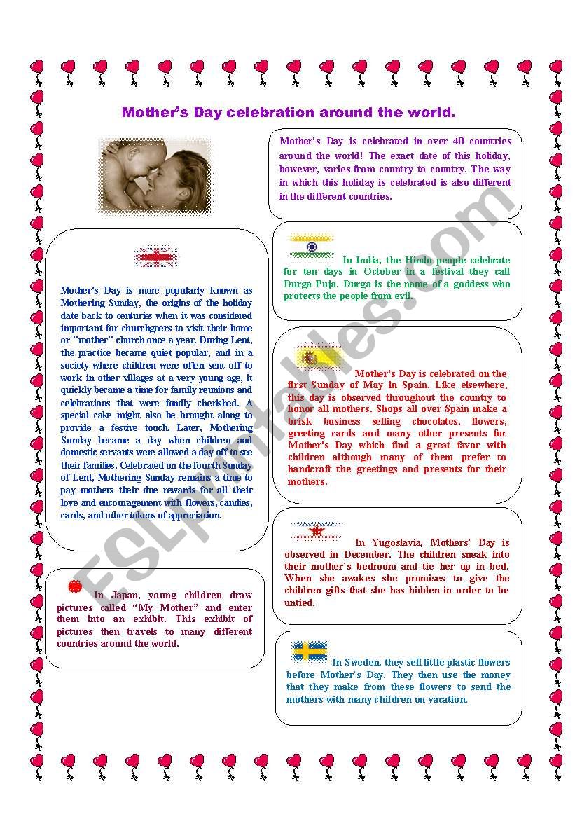 Mother´s day celebration all around the world 1st Part (19.08.08) - ESL ...