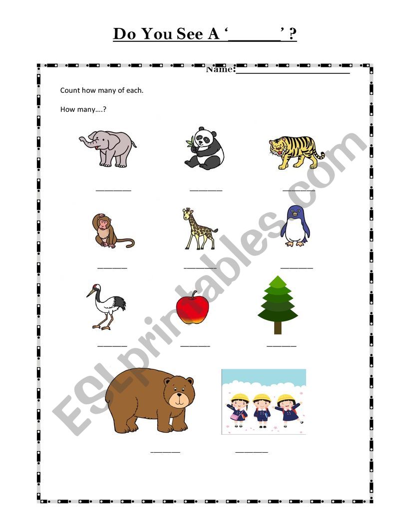 Do you see ´____´ ? How many? (At The Zoo) - ESL worksheet by calessa