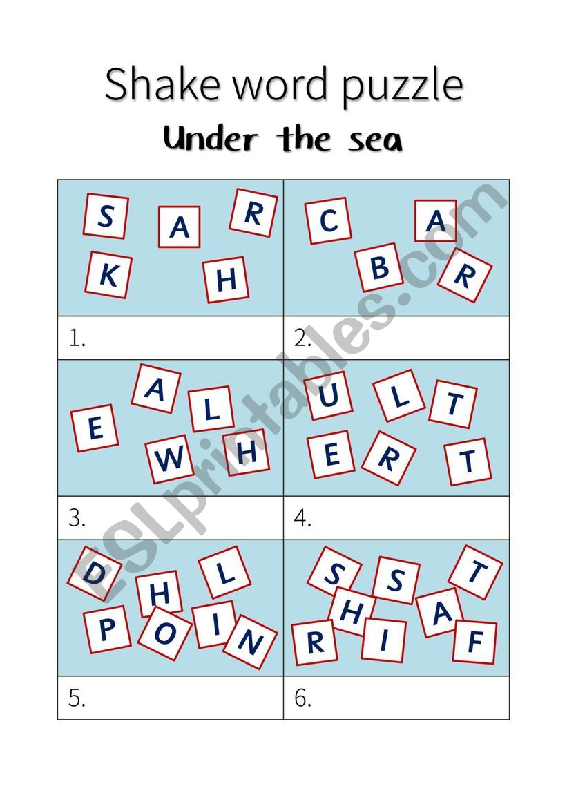 Shake word puzzle - Under the Sea - ESL worksheet by adveduhk