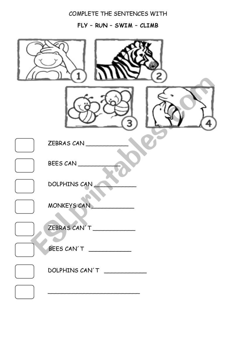 Animals can - can´t - ESL worksheet by camilagoldin