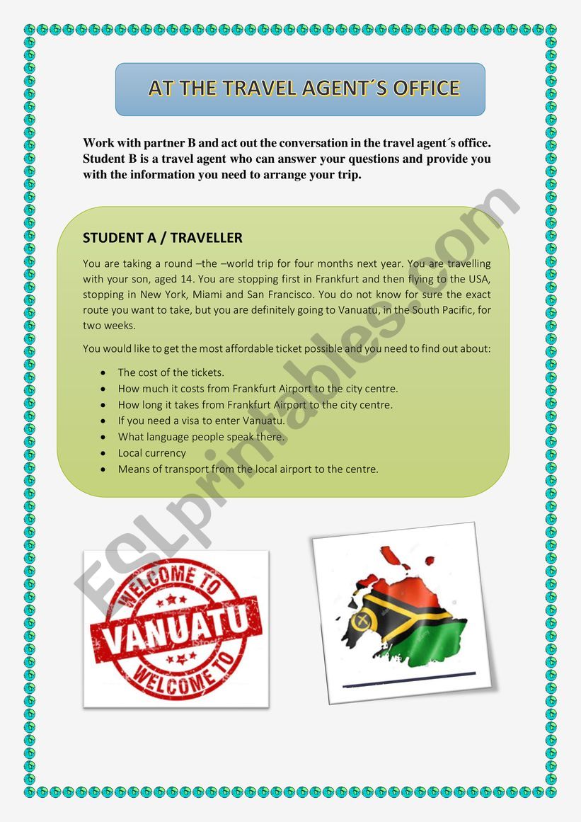 AT THE TRAVEL AGENT´S OFFICE - ESL worksheet by perillarapado