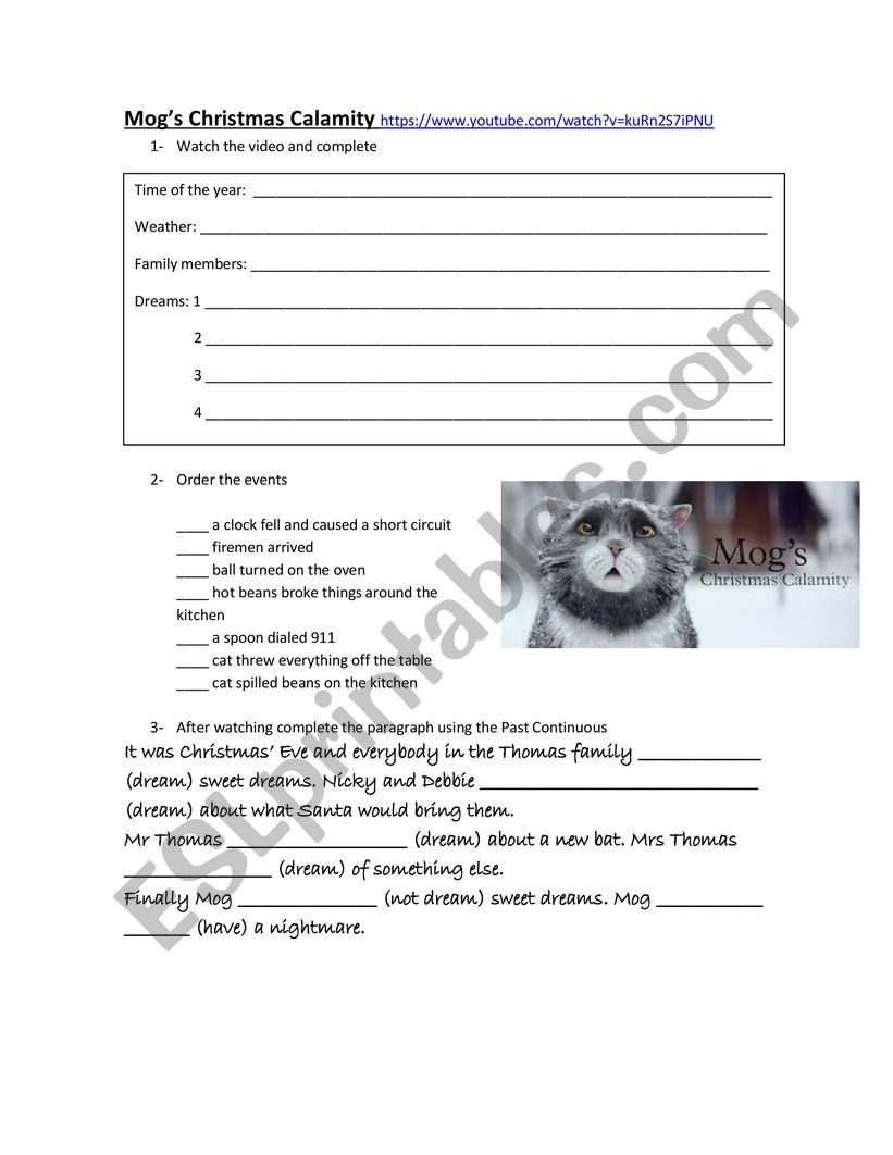 Mog´s Calamity Christmas - ESL worksheet by Paula Olmos