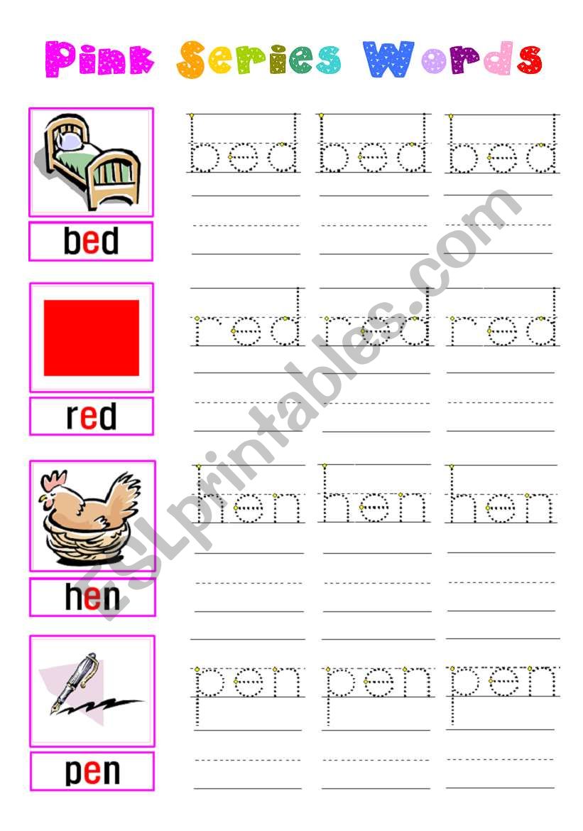 pink series words-short"e" - ESL worksheet by reiran