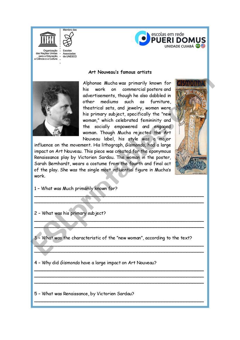 Alphonse Mucha e Gaudí - ESL worksheet by TeacheRafa
