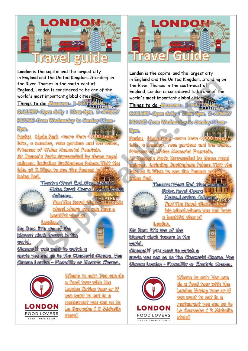Travel Guide ESL Worksheet By Teacherdsk
