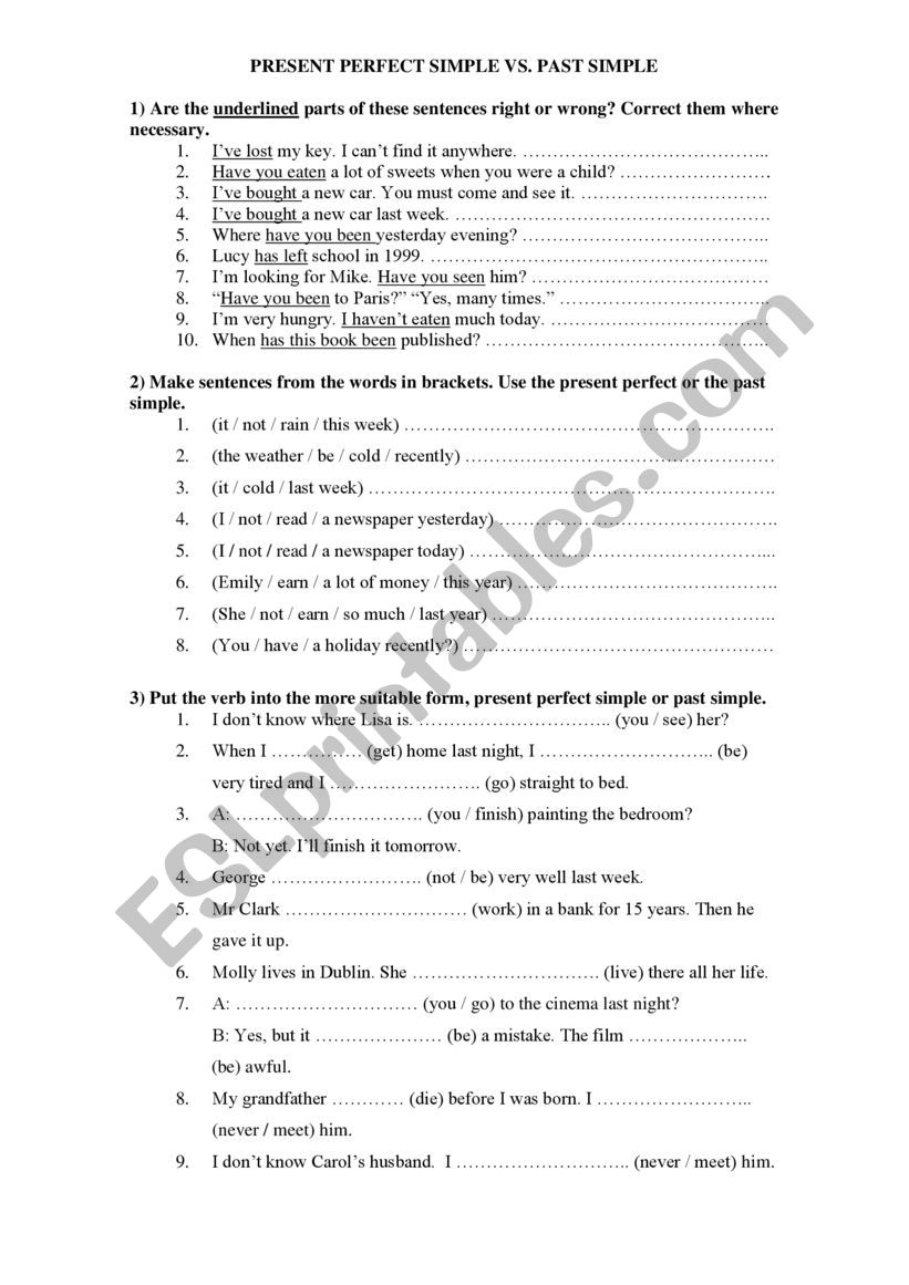 PRESENT PERFECT VS PAST SIMPLE - ESL worksheet by perlavigil