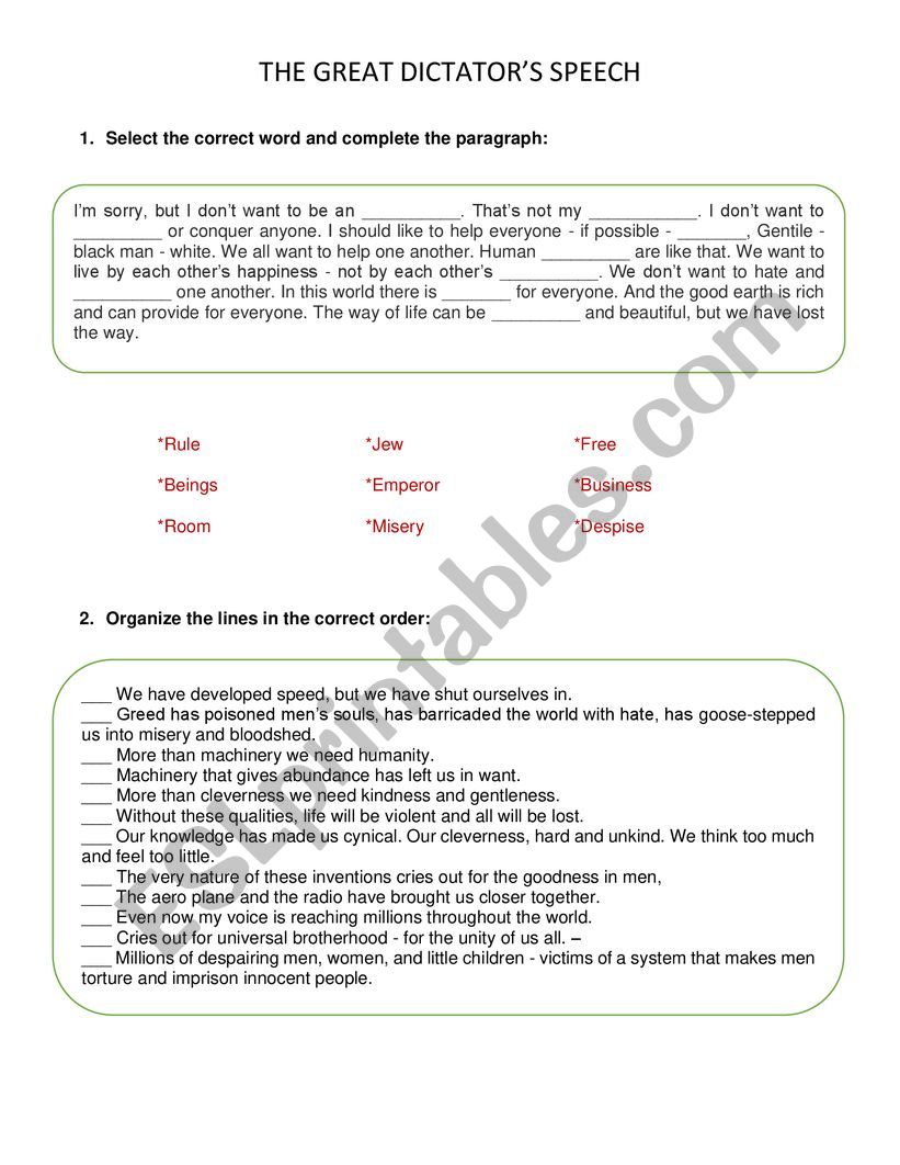 The Great Dictator - ESL worksheet by pipe3059