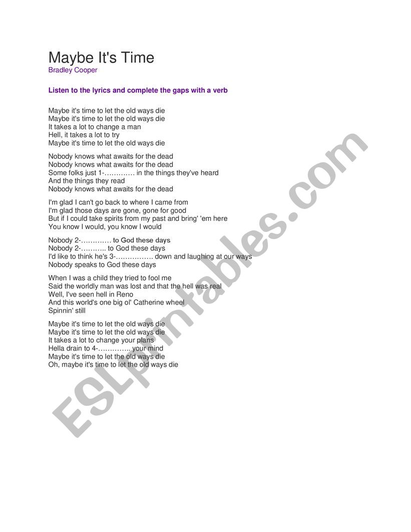 Maybe it´s time by Bradley Cooper - ESL worksheet by yayuarri