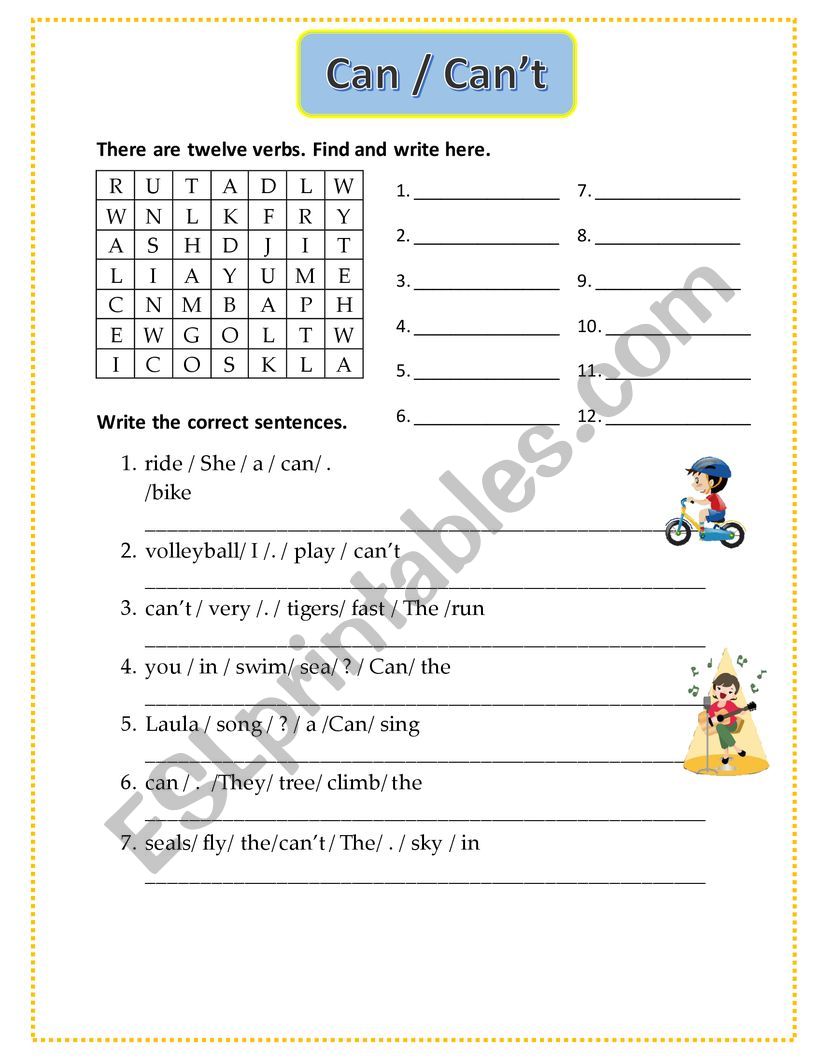 can/can´t ability - ESL worksheet by Bebie_browny