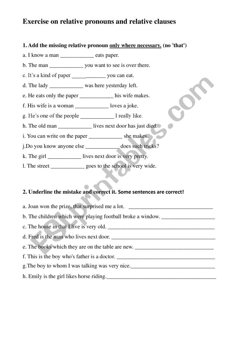 Grammar Exercise On Relative Clauses ESL Worksheet By SonjaWan
