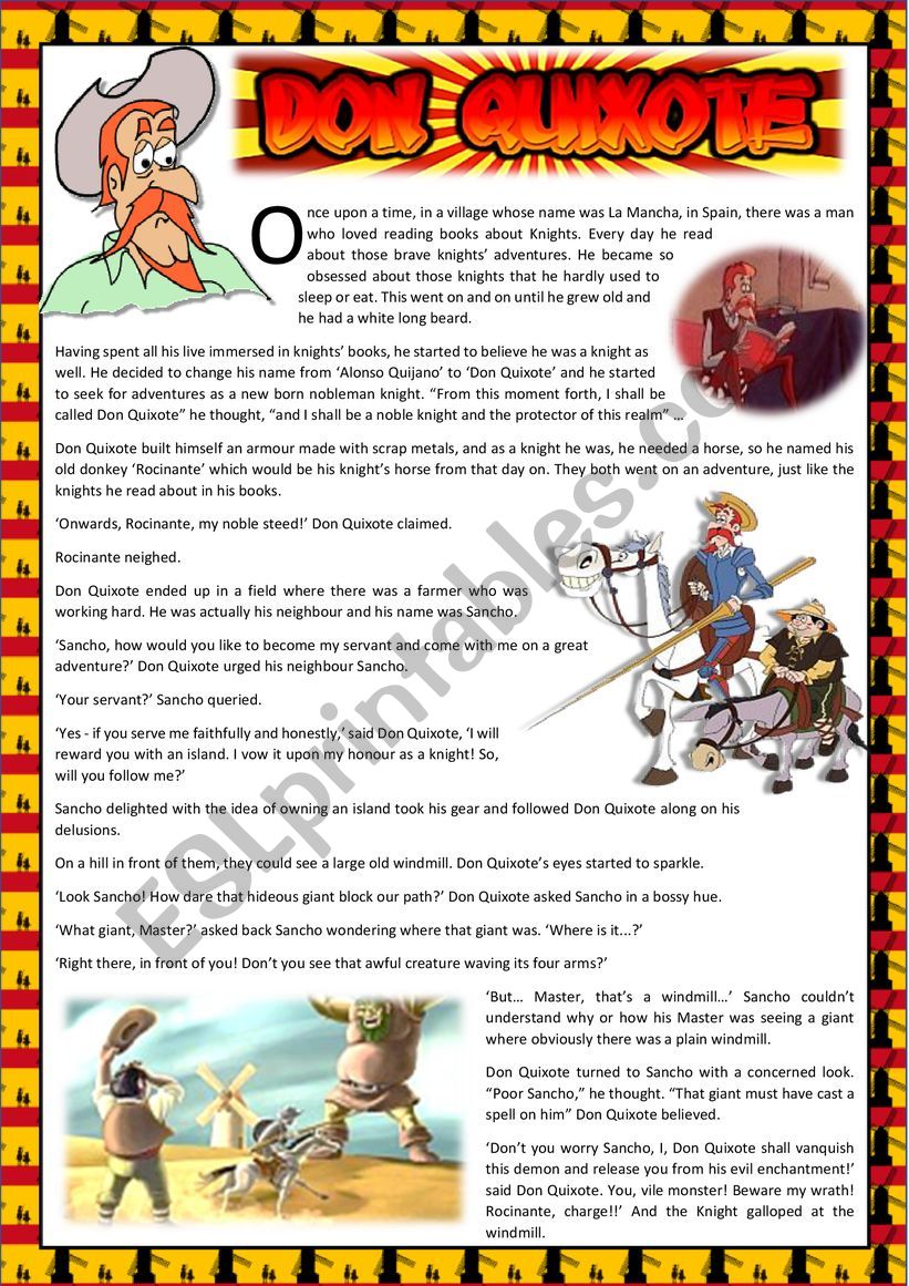 ´DON QUIXOTE´ READING & COMPREHENSION - ESL worksheet by Aisha77
