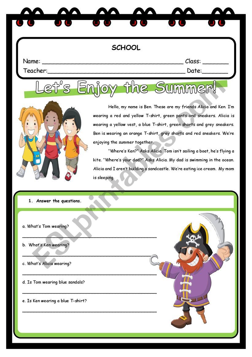 LET´S ENJOY THE SUMMER (CLOTHES - PRESENT CONTINUOUS) - ESL worksheet ...