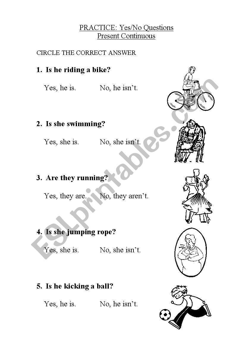 Yes/No Questions Present Continuous - ESL worksheet by erezirena Yes/No Questions Present Continuous - ESL worksheet by erezirena