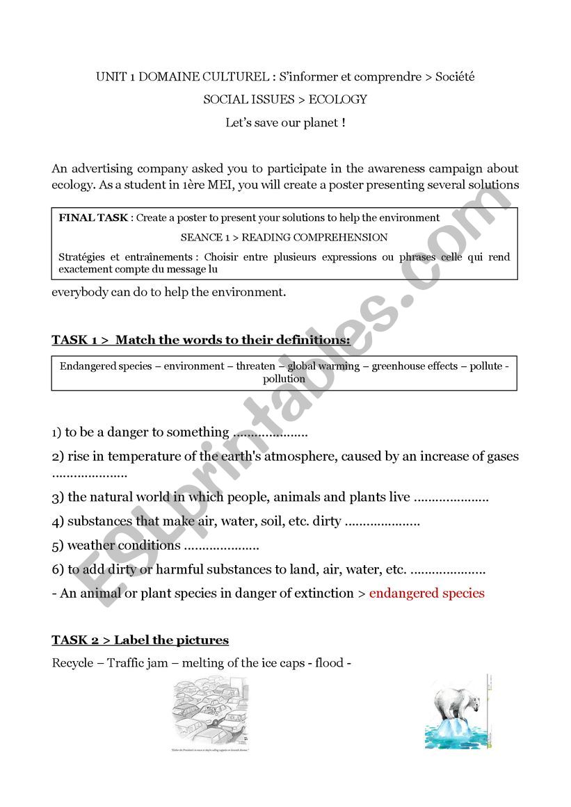 Let´s save our planet - ESL worksheet by Audrey Renou
