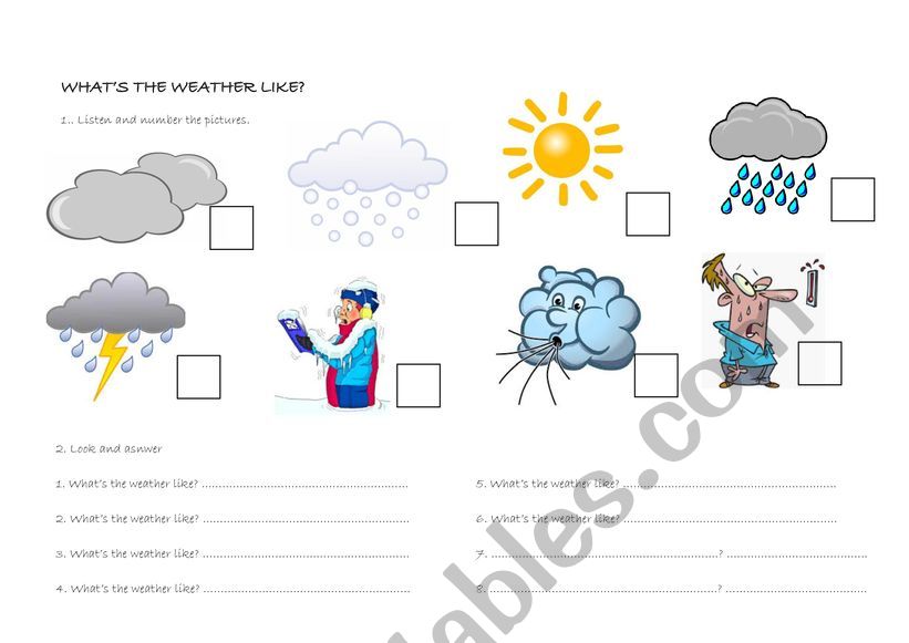 WHAT´S THE WEATHER LIKE - ESL worksheet by Txell
