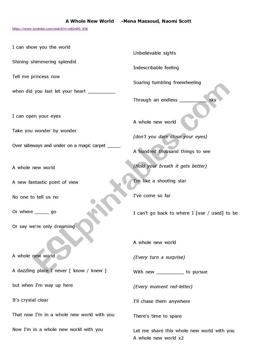 a whole new world - ESL worksheet by kyoungjin
