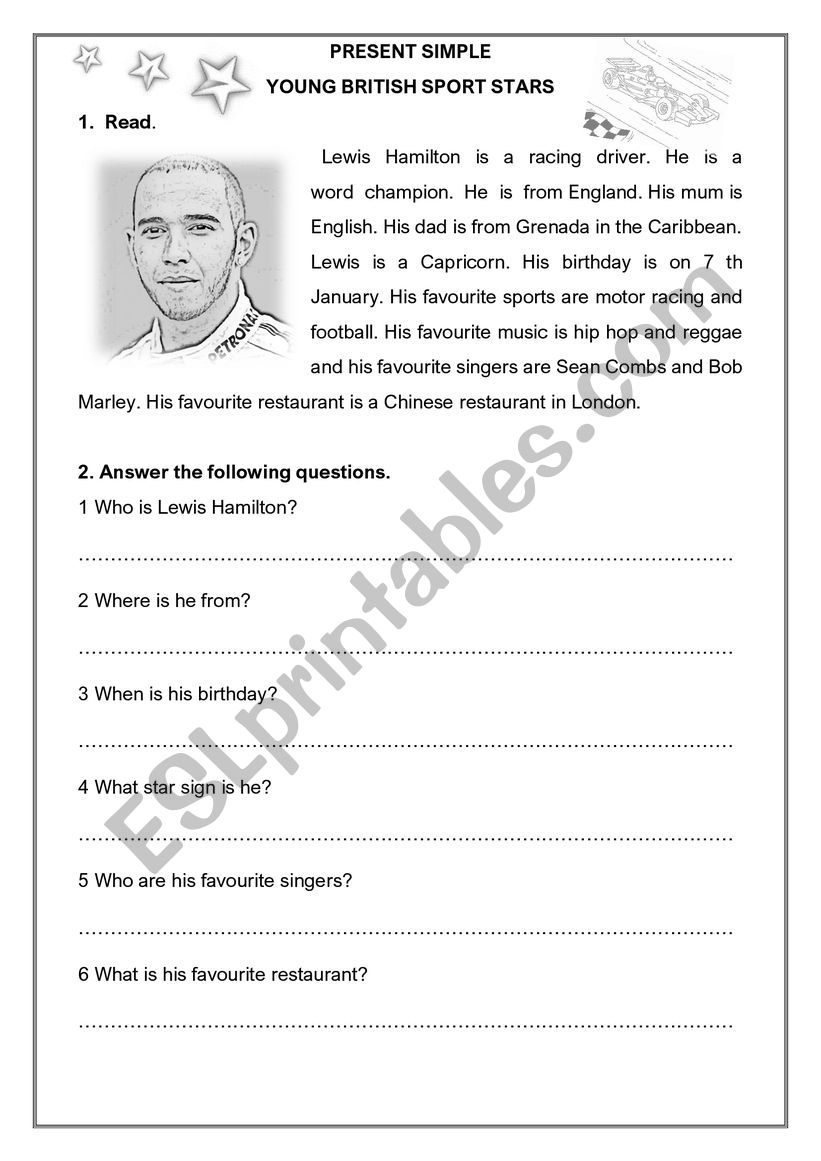 Present Simple Lewis Hamiliìton - ESL worksheet by CinziaB
