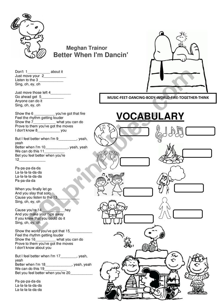 The peanuts movie song Better When I´m Dancin´ - ESL worksheet by ...