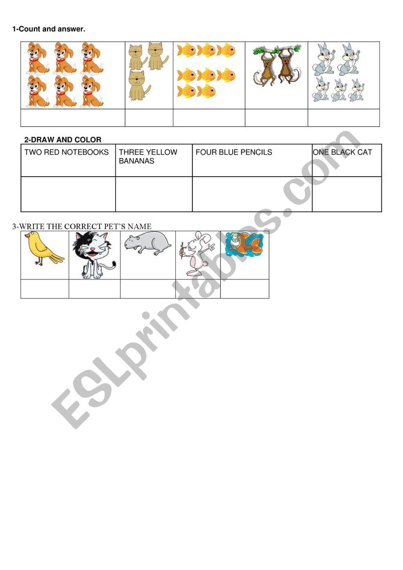COLORS, NUMBERS AND PETS - ESL worksheet by adriana.arinor