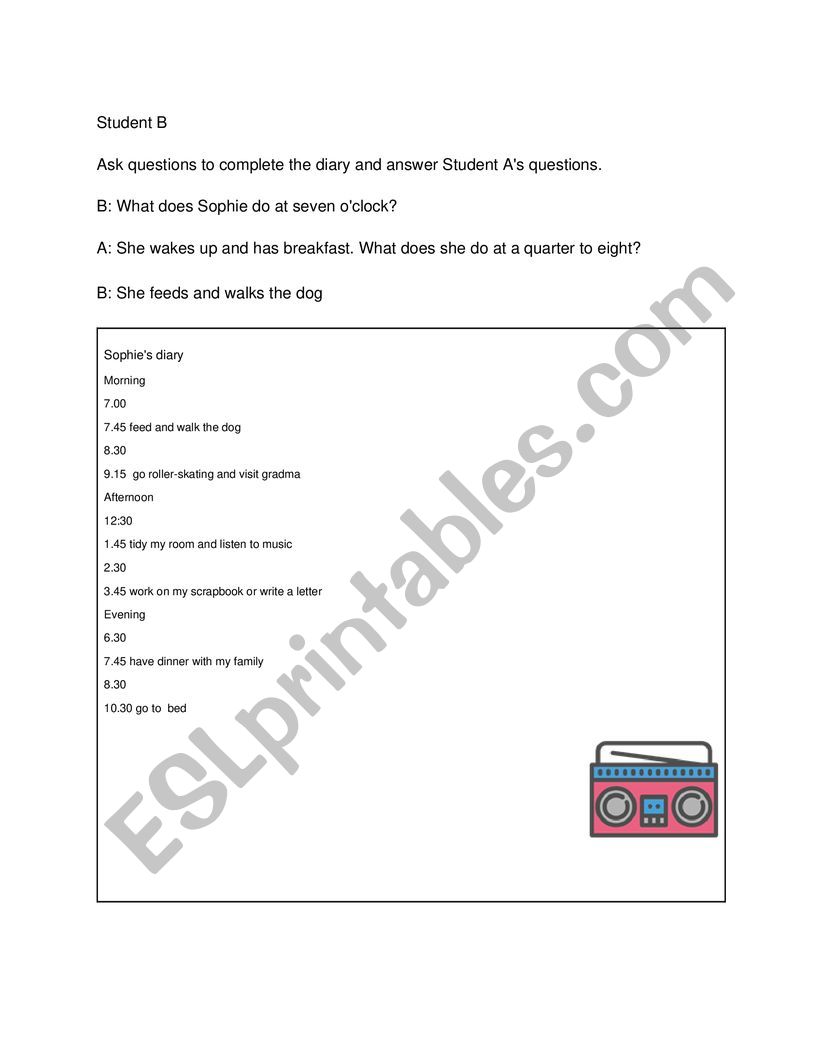 Sophie´s diary - ESL worksheet by thebluehouse