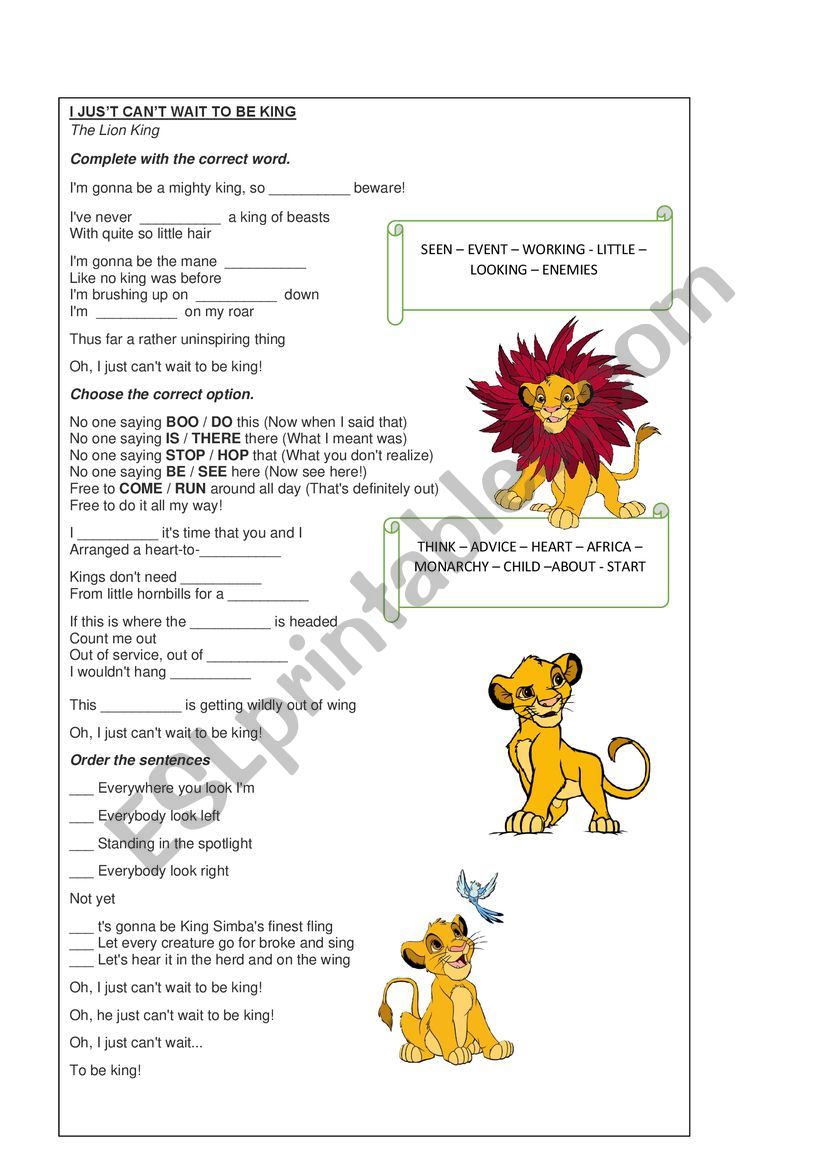 I just can´t wait to be king - ESL worksheet by aleexaleex