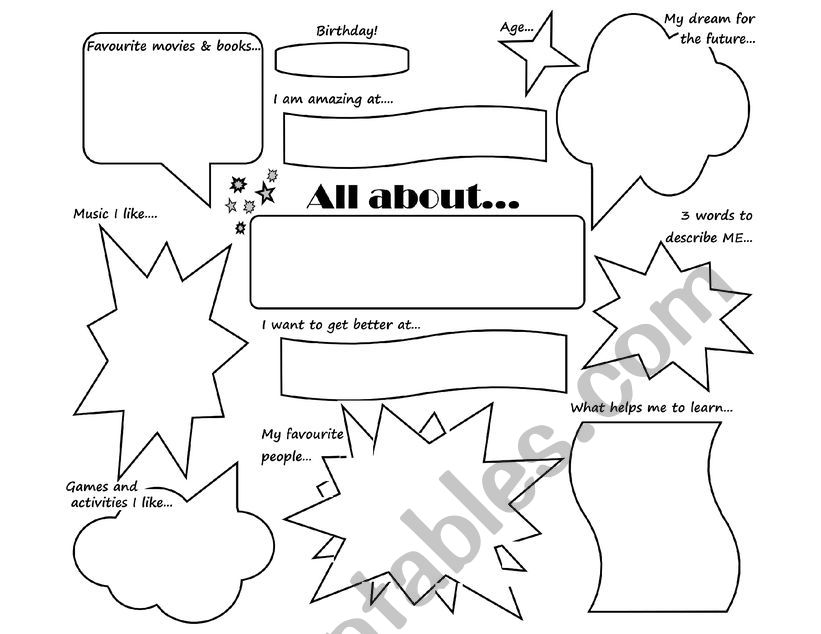 All About Me - introductory writing exercise - ESL worksheet by Marlovian