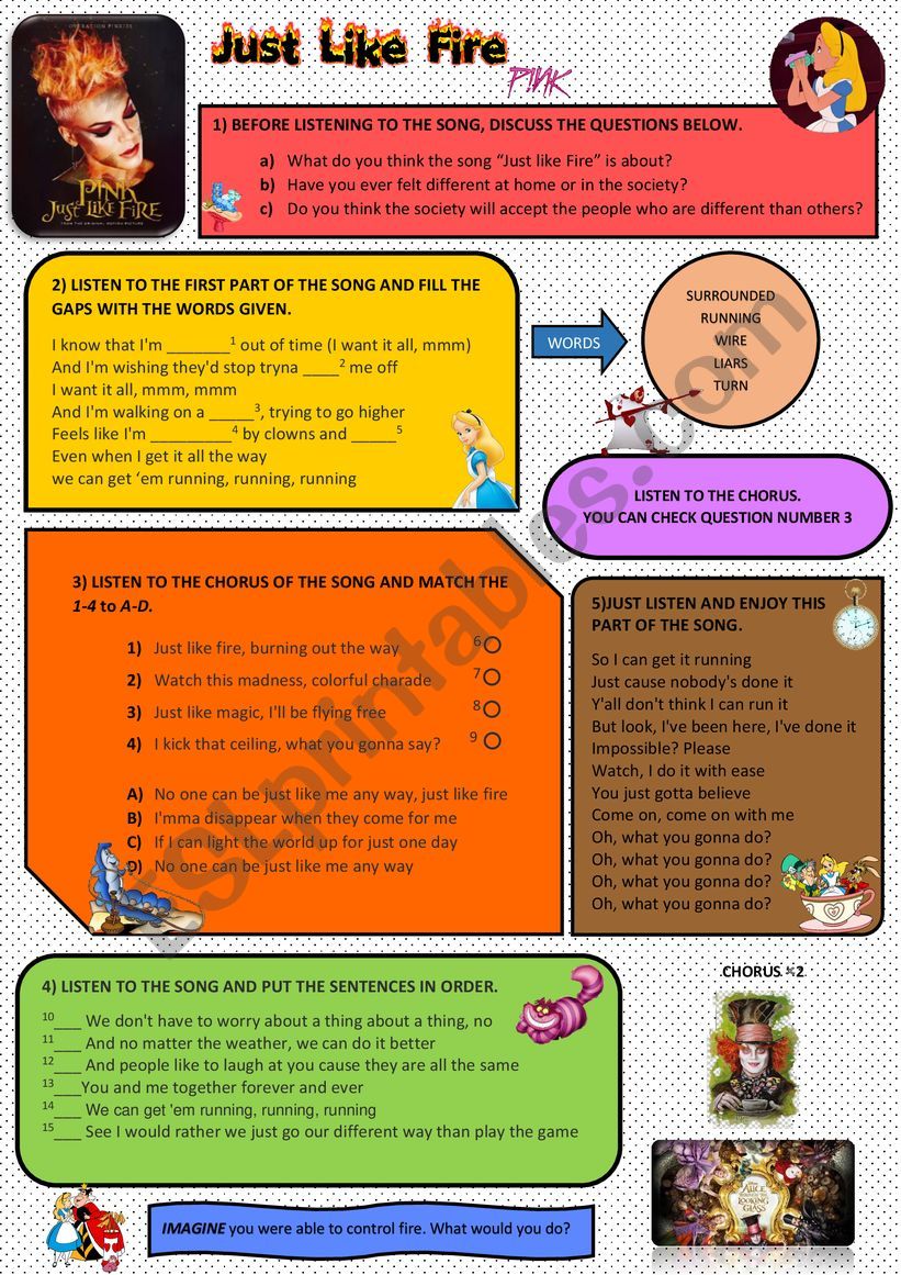 P!NK- Just like fire worksheet - ESL worksheet by AtefeRezaei P!NK- Just like fire worksheet - ESL worksheet by AtefeRezaei