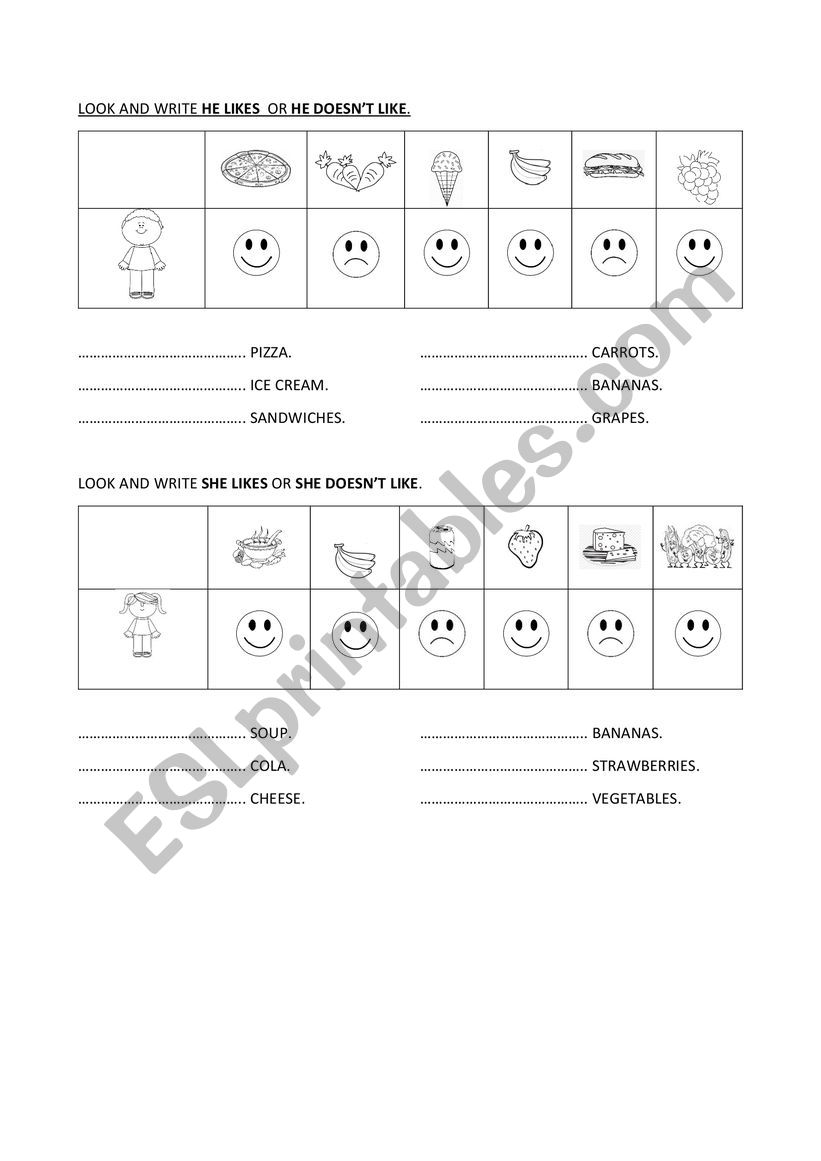 he likes He doesn´t like - ESL worksheet by Paopolpetta