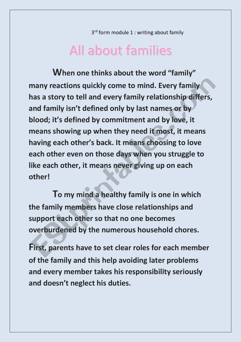 3rd form student writing about family ´all about family´ - ESL ...
